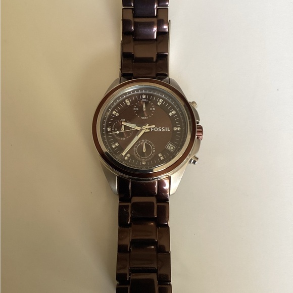 Fossil | Accessories | Nwot Fossil Brown Silver Chronograph Watch With ...